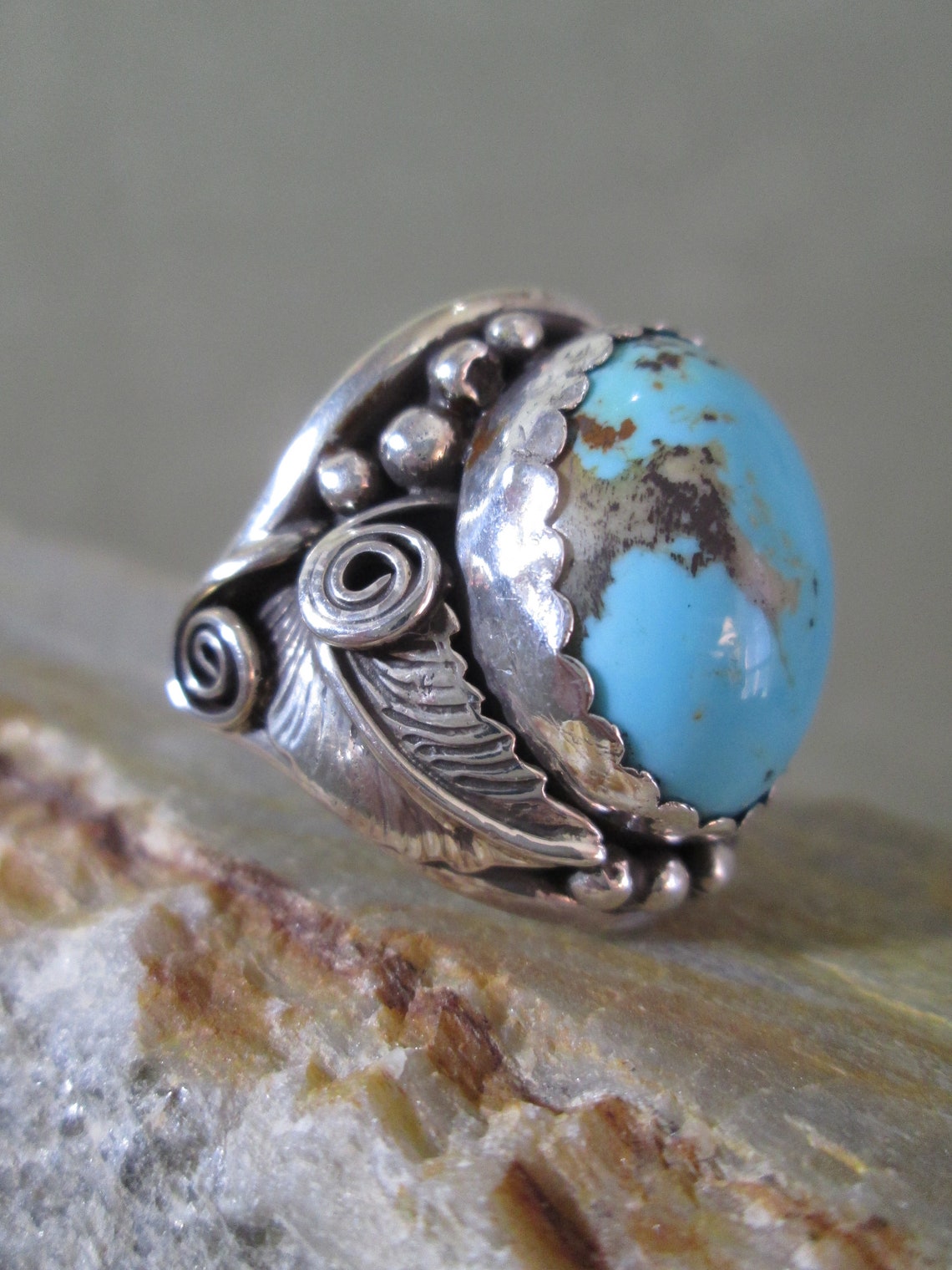 Sterling Silver Turquoise Ring Indigenous Navajo Design Sawtooth ...