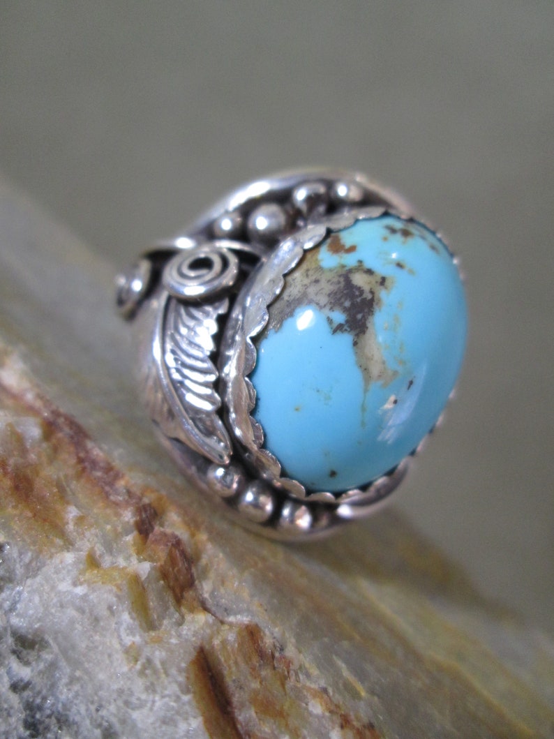 Sterling Silver Turquoise Ring Indigenous Navajo Design Sawtooth ...