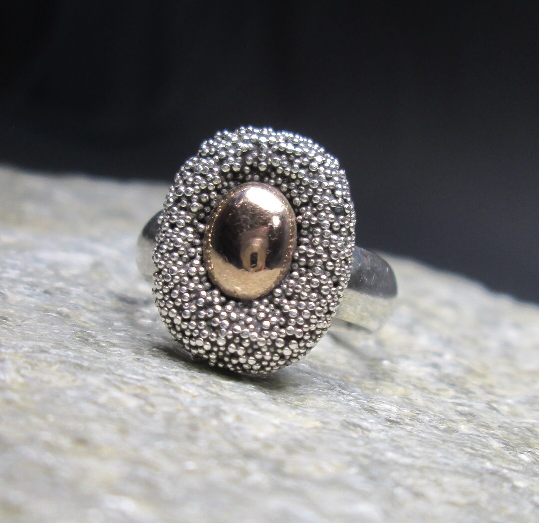 Mixed Metal Ring, Copper Stone With Sterling Silver Pin Cushion Halo ...