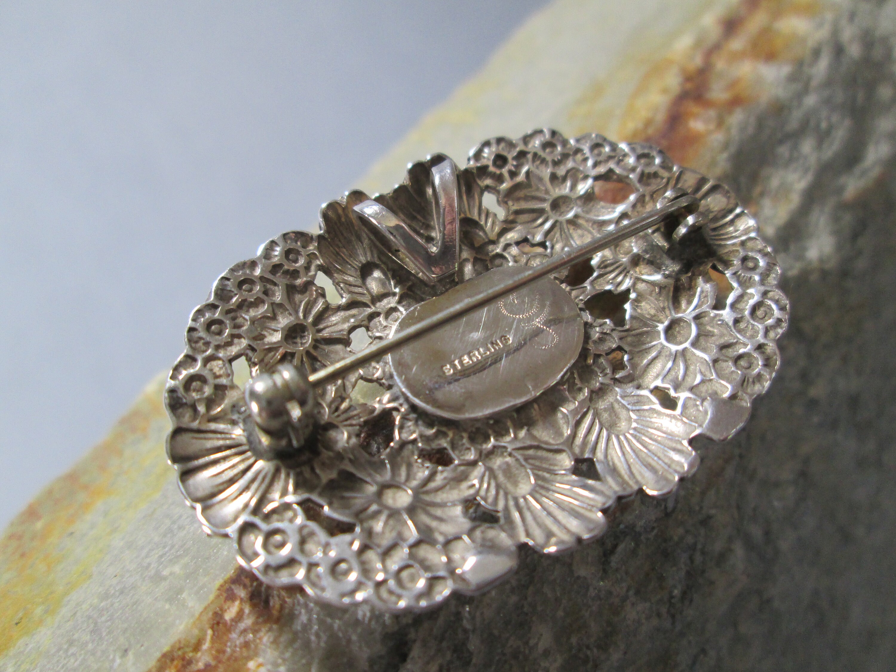 Sterling Silver Brooch POSIES Oval Turquoise Cabochon - Etsy