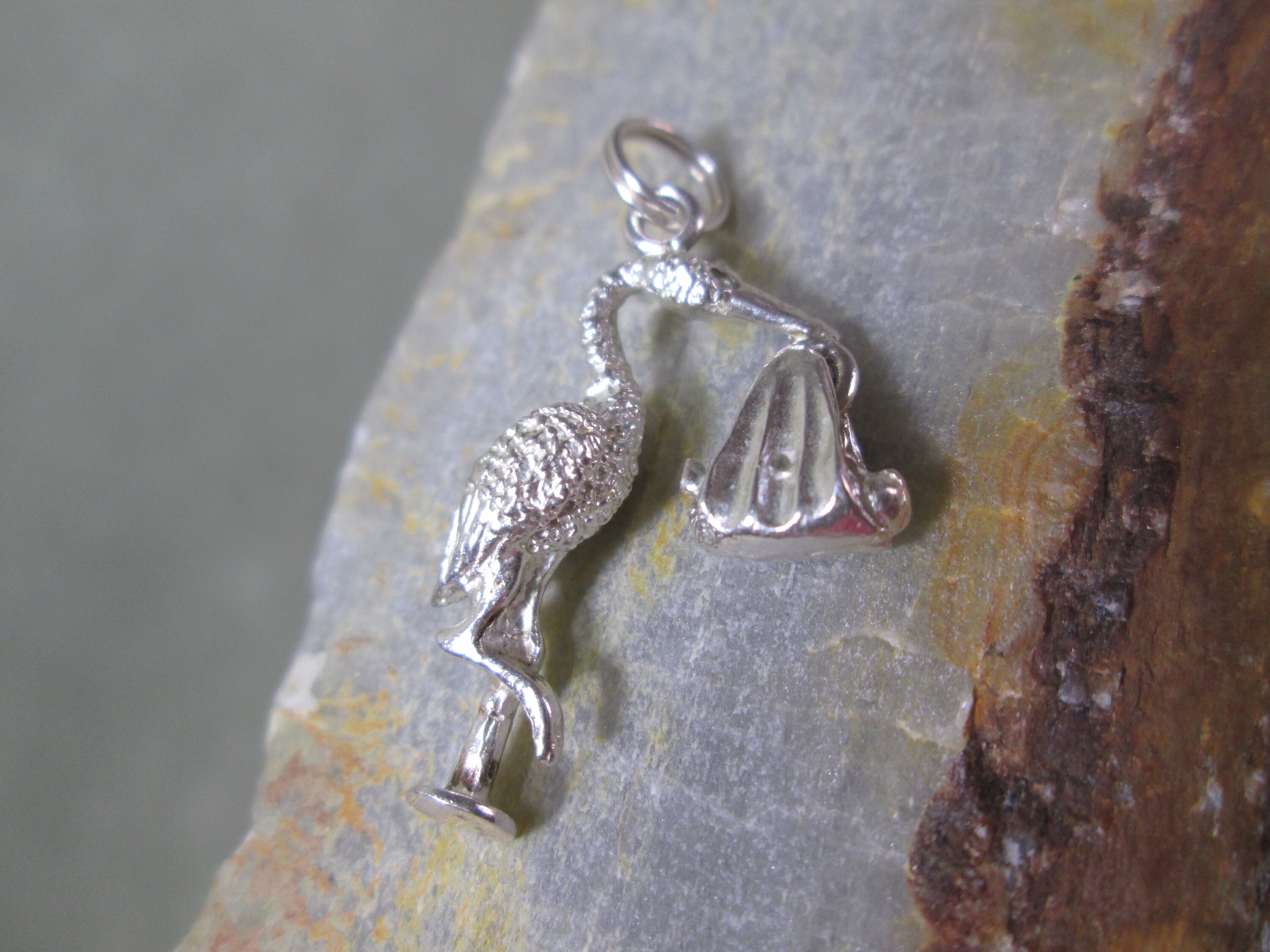 First Born Stork Charm, Sterling Silver Special Delivery 3D - Etsy