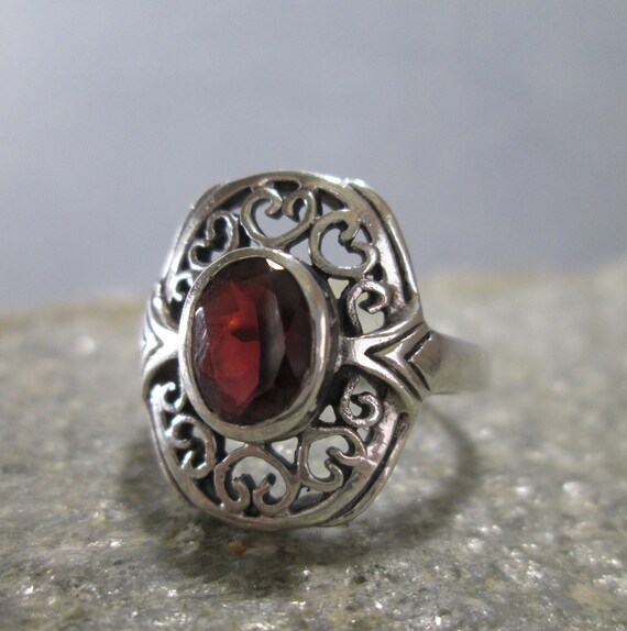 Artisan Garnet Ring Sterling Silver Pierced Work Filigree | Etsy