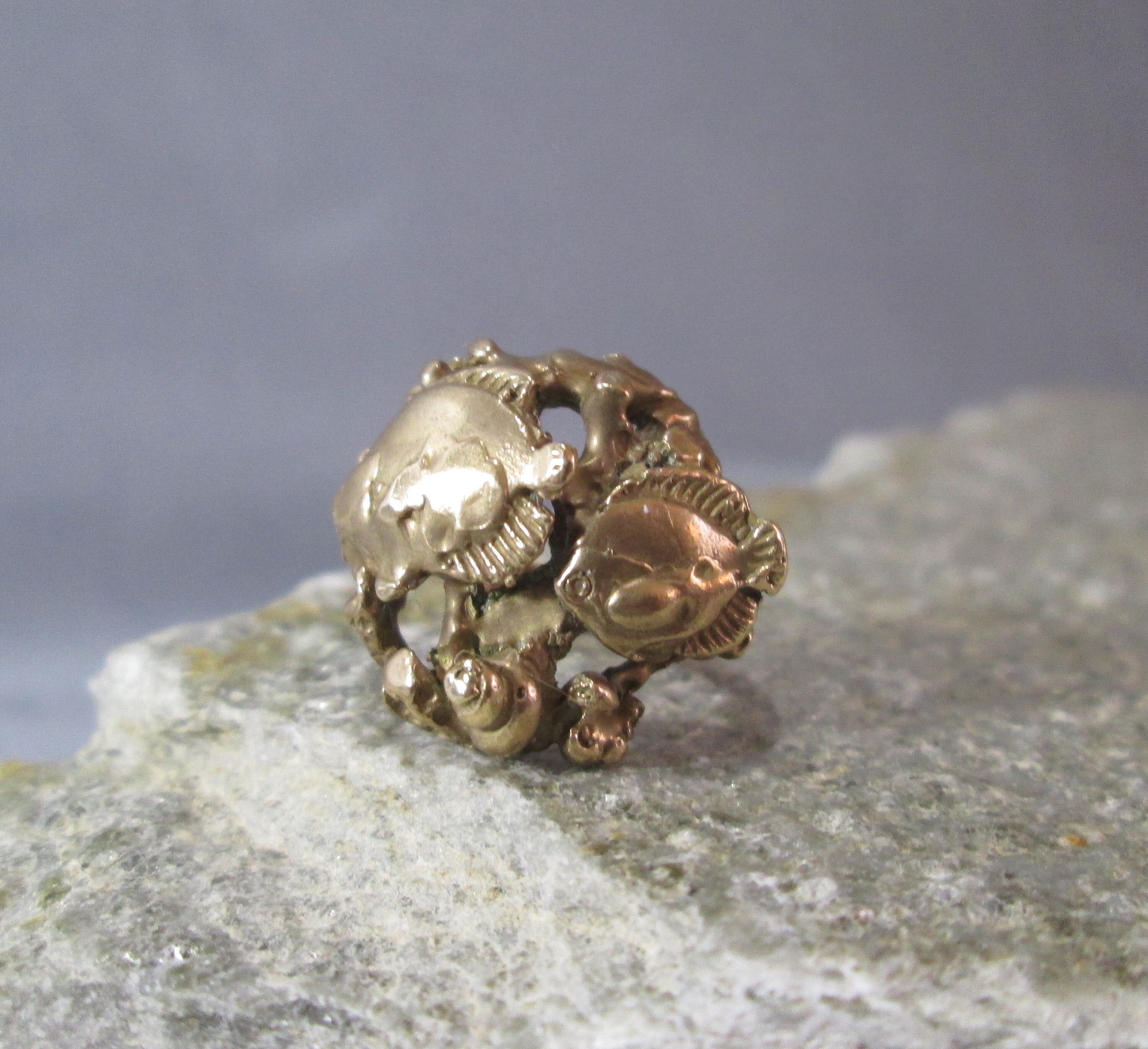Artisan Bronze Ring TWO FISH Tropical Coral Reef Arts and - Etsy