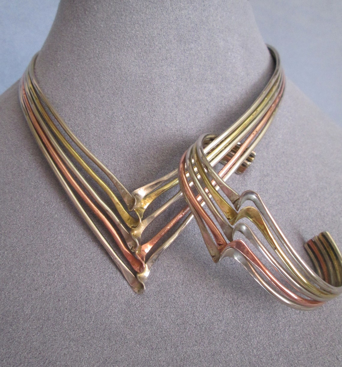 Couture Casual Set Mixed Metal Torque Necklace and Cuff - Etsy