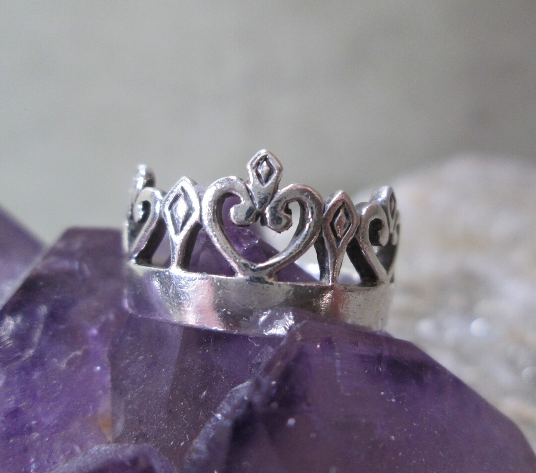 Sterling Silver Ring, Crown and Scepter Pierced Work Band, Three Crowns ...