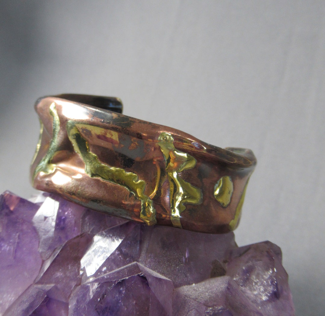 Folded Bronze Cuff Bracelet Post Modern Brutal Beauty, Mixed Metals - Etsy