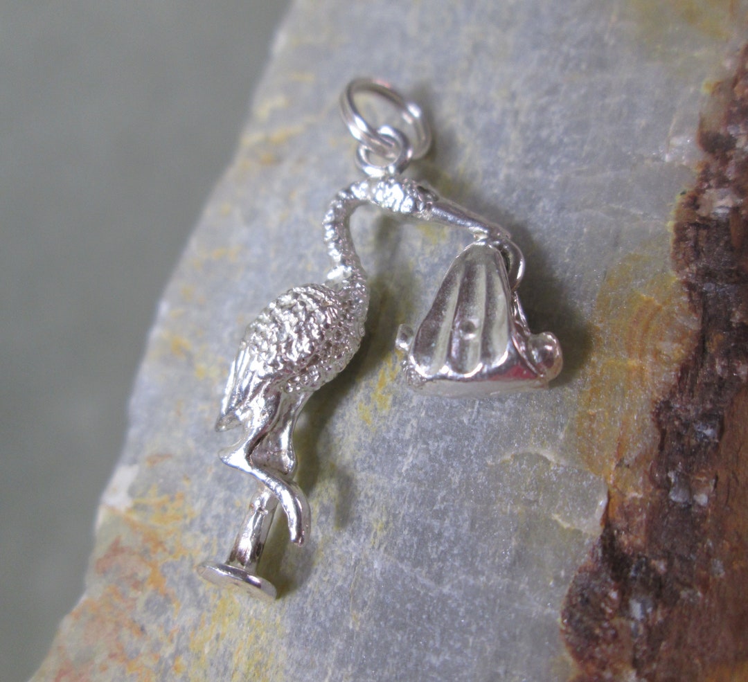 First Born Stork Charm, Sterling Silver Special Delivery 3D - Etsy