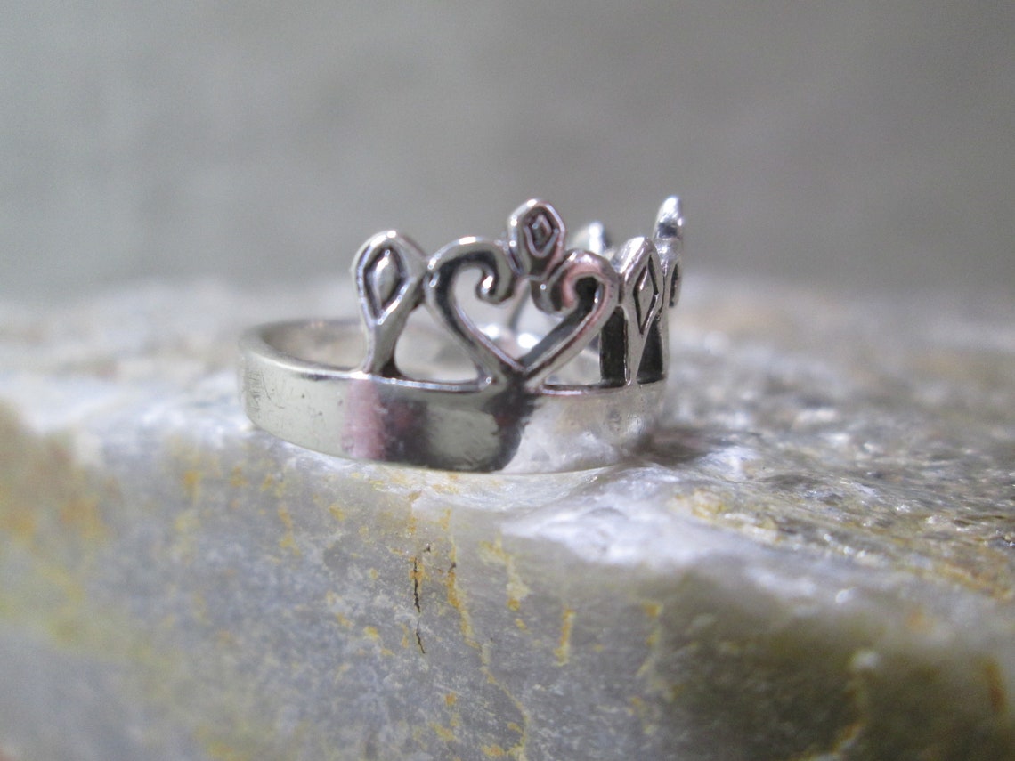 Sterling Silver Ring Crown and Scepter Pierced Work Band - Etsy