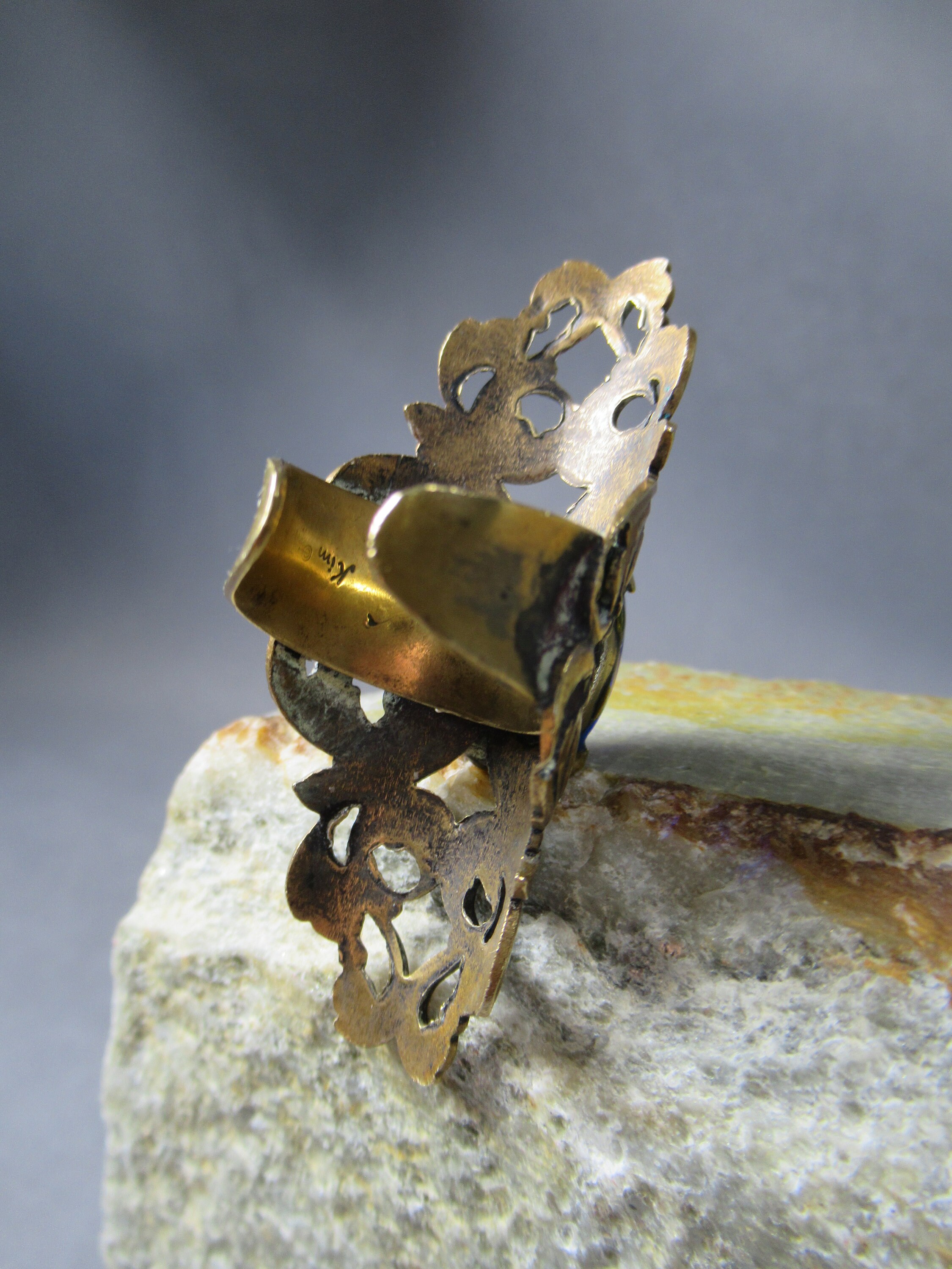 Gothic Blue and Gold Knuckle Ring Bronze & Glass - Etsy
