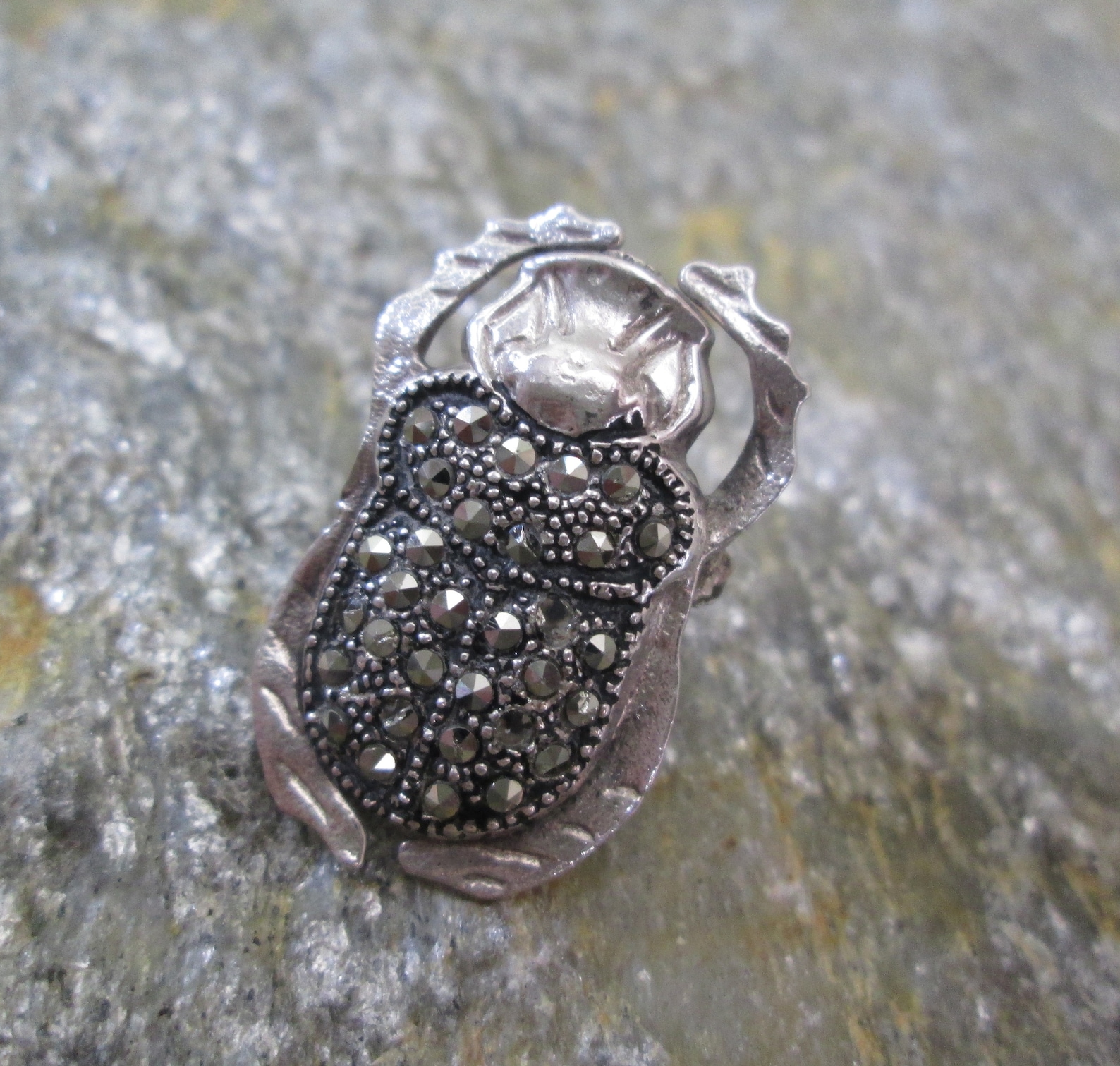 Sterling Silver Scarab Brooch Sparkling Marcasite Beetle - Etsy