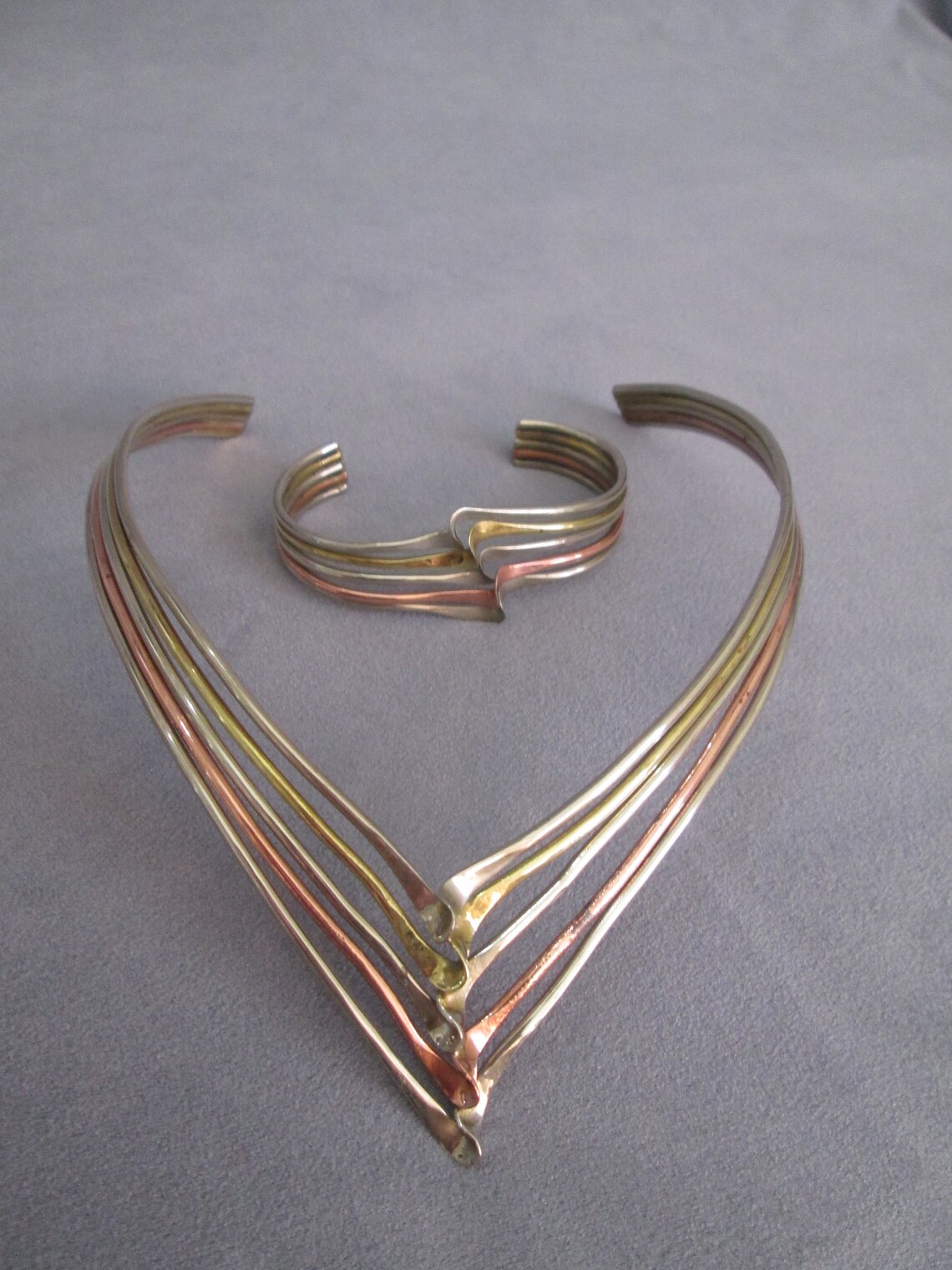 Couture Casual Set Mixed Metal Torque Necklace and Cuff | Etsy