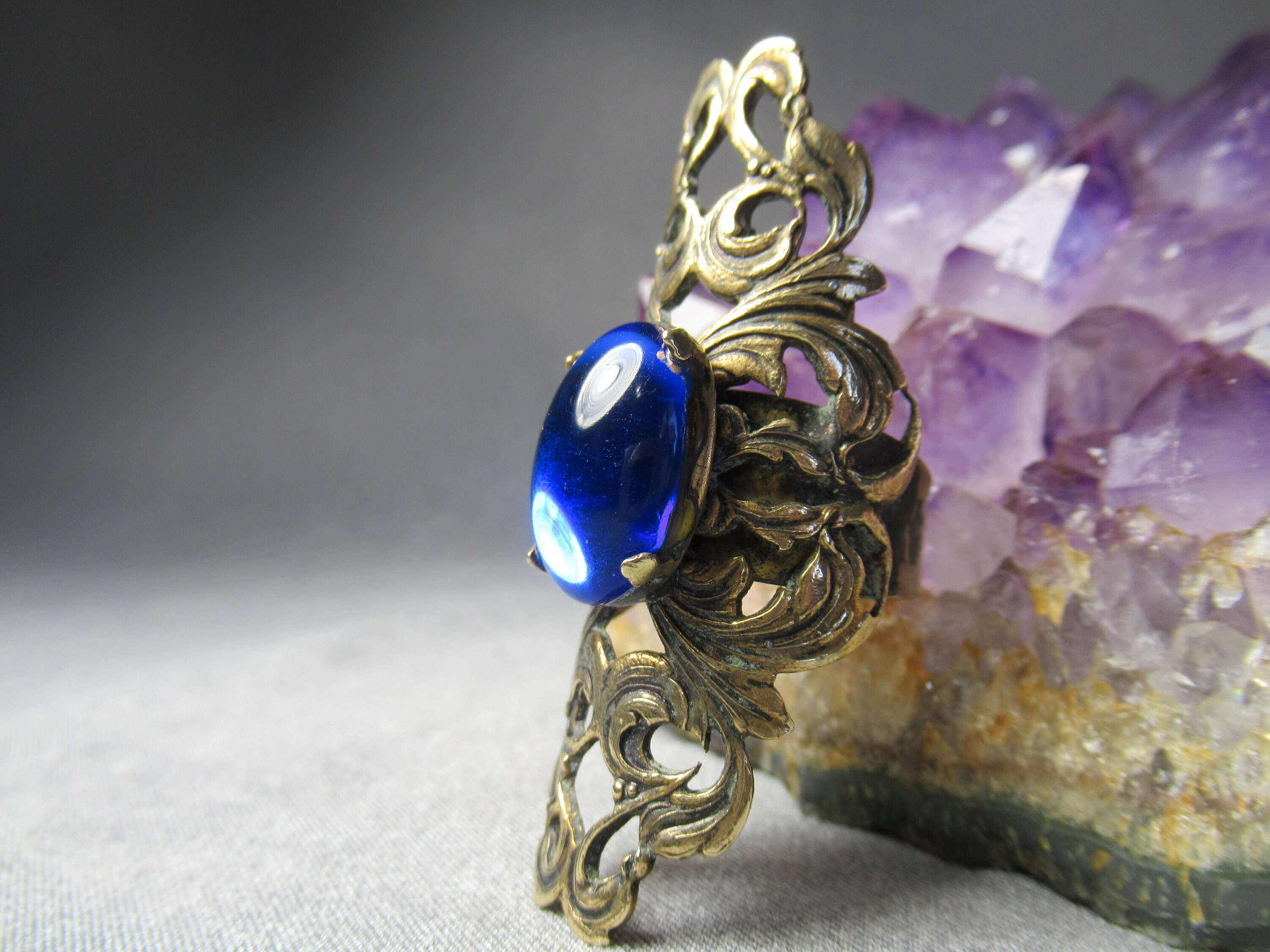 Gothic Blue and Gold Knuckle Ring Bronze & Glass - Etsy
