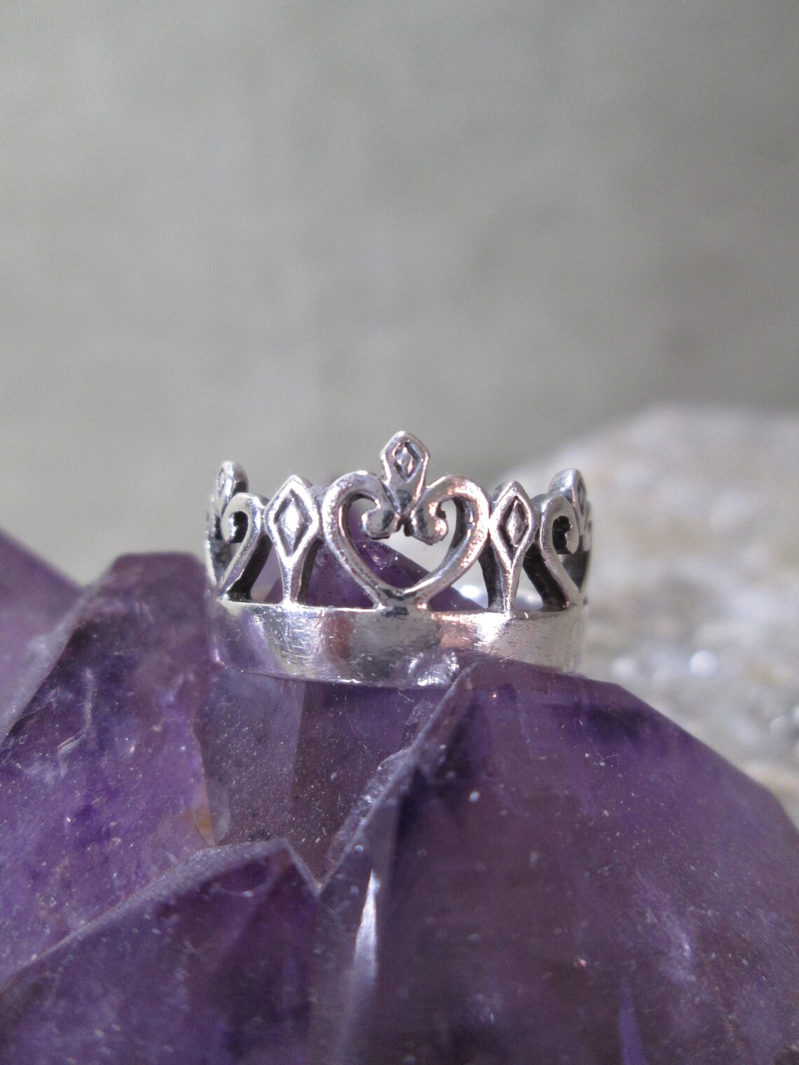 Sterling Silver Ring Crown and Scepter Pierced Work Band - Etsy
