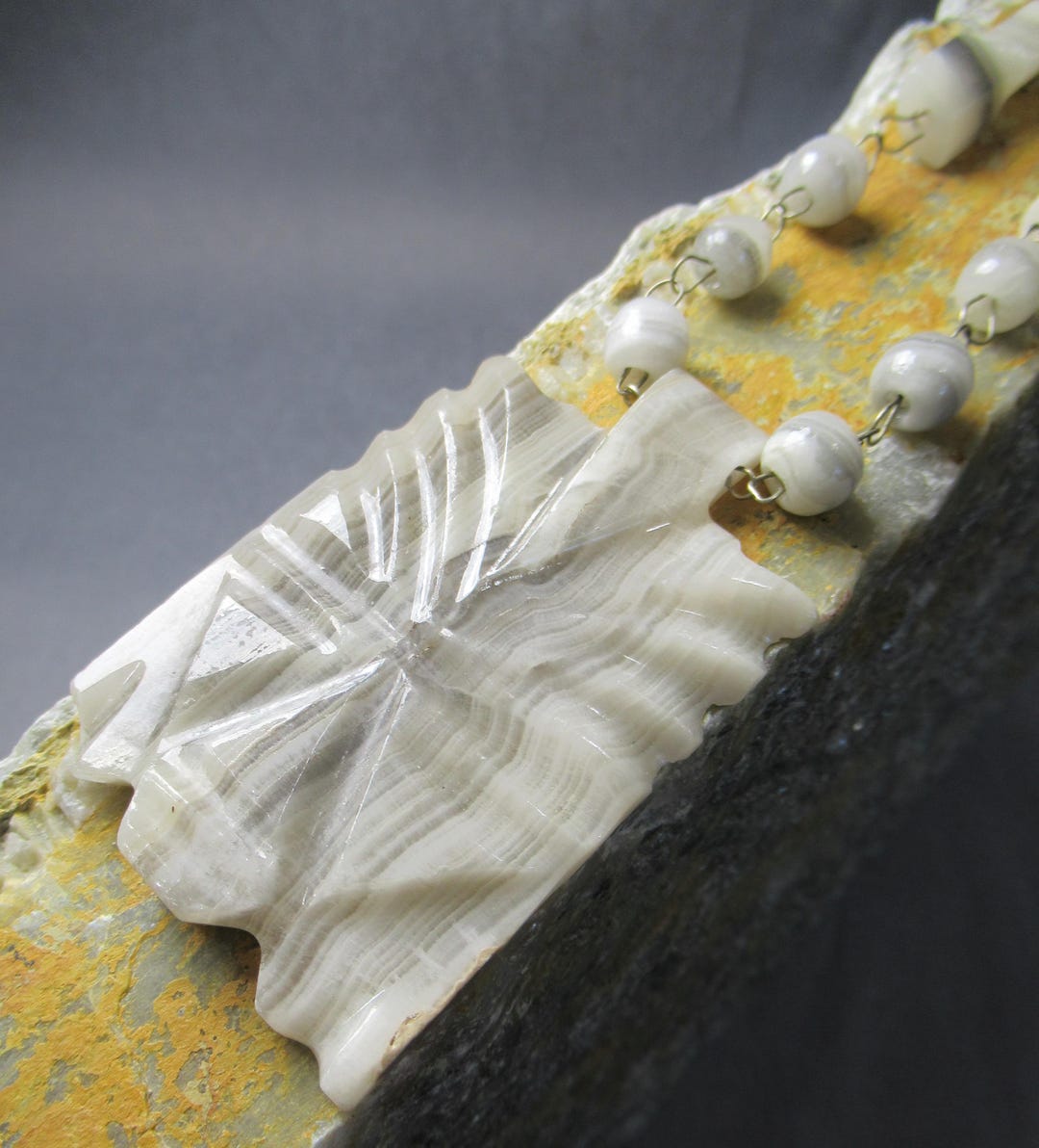 Aztec Alabaster Necklace, Carved Stone Pendant - Etsy