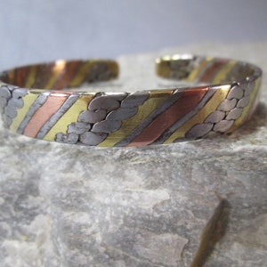 Mixed Metal Cuff Bracelet Layered Gauge Wrapped Silver Copper Brass - Etsy