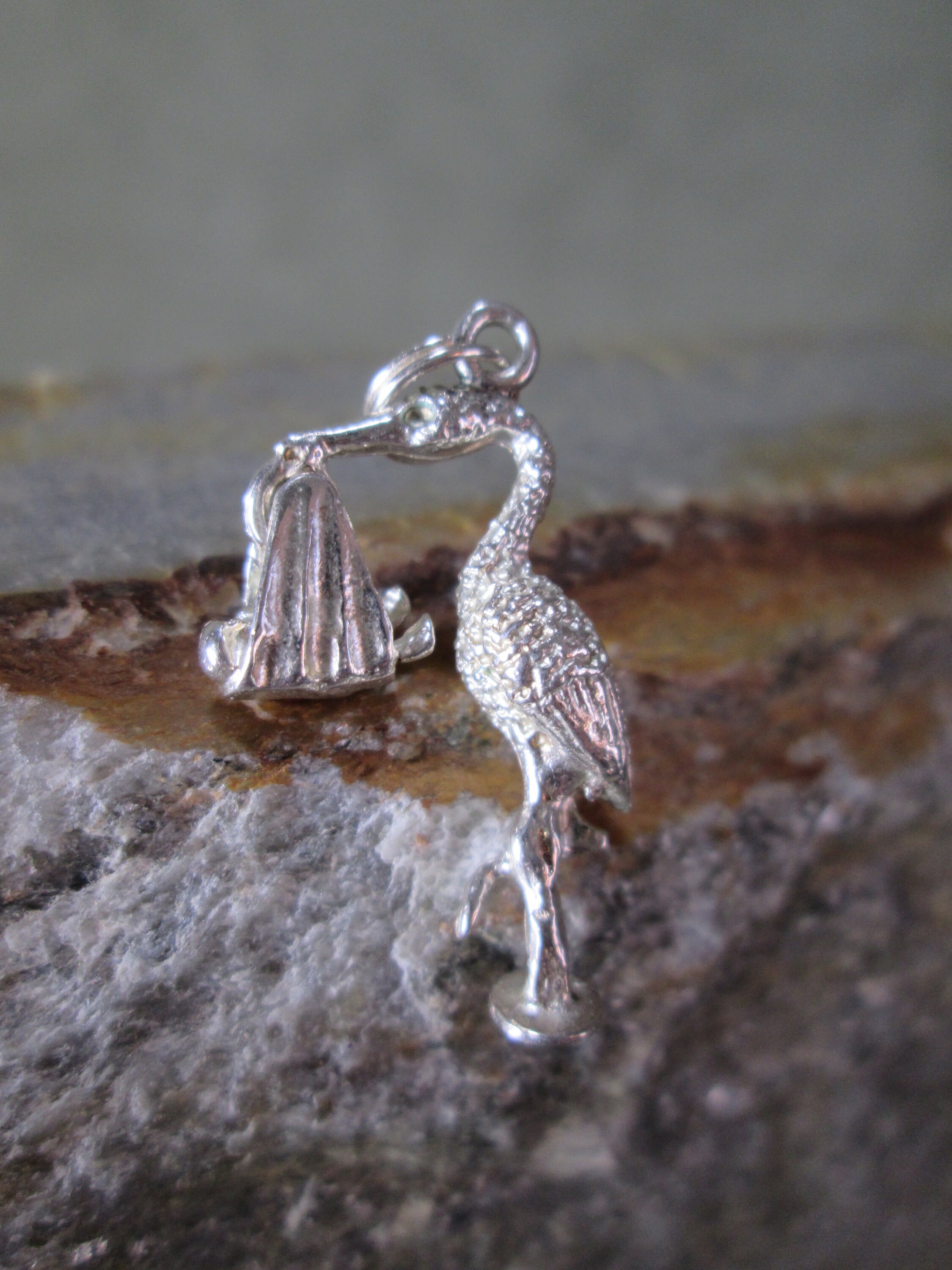 First Born Stork Charm, Sterling Silver Special Delivery 3D - Etsy
