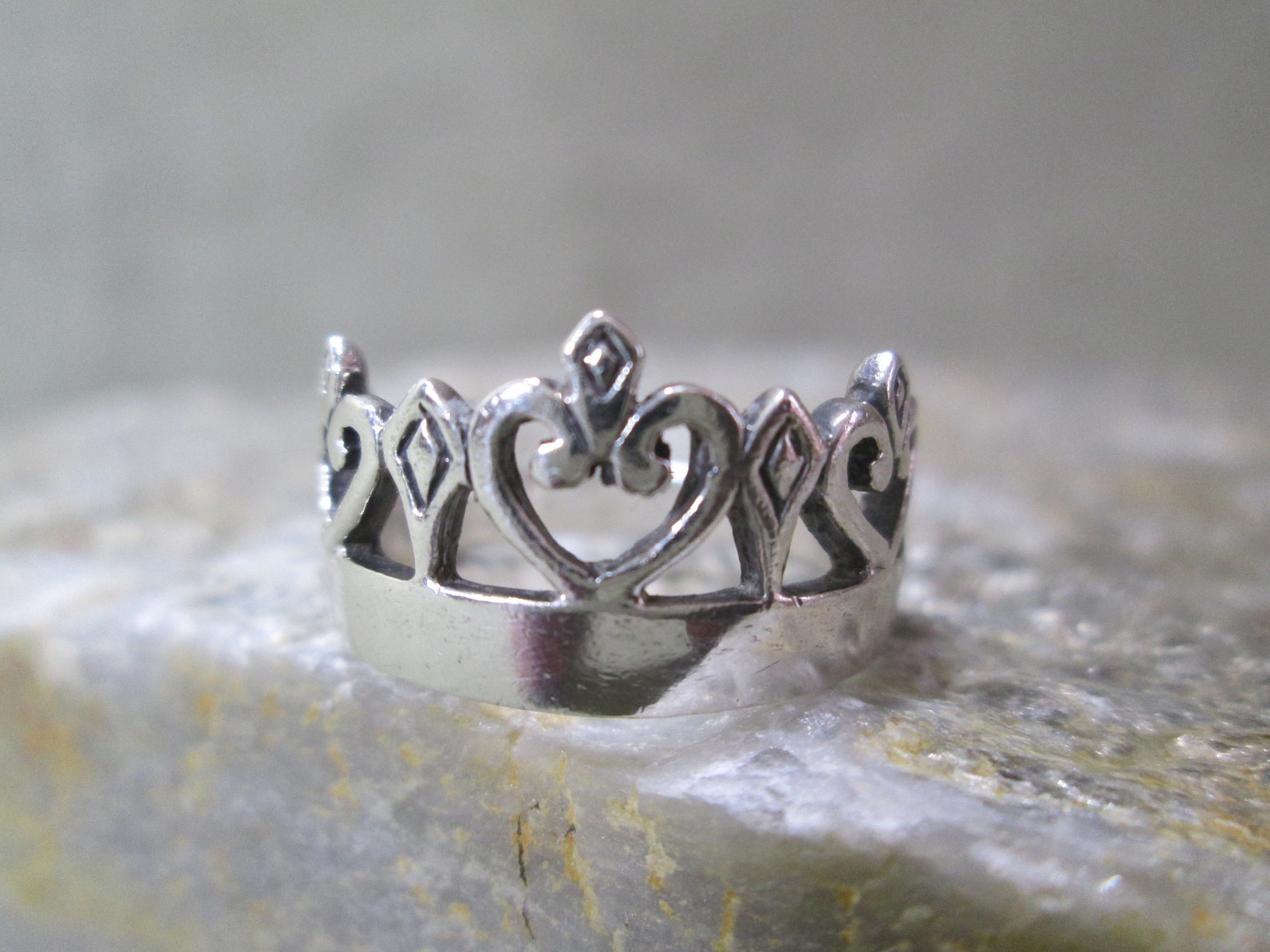 Sterling Silver Ring Crown and Scepter Pierced Work Band - Etsy