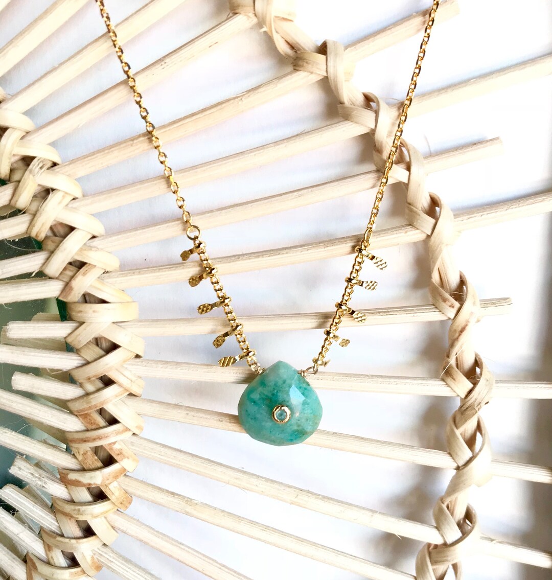 Amazonite Incrusted Zirconia Bindi Necklace With Bar Chain - Etsy