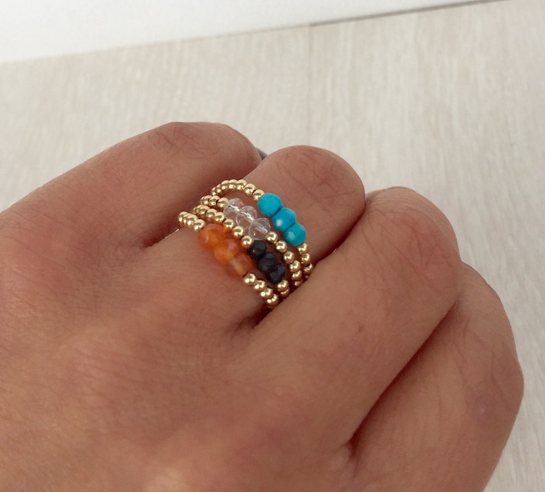 Tiny Stackable Precious Gemstone Gold Ring - Adjustable Ring -turquoise ...