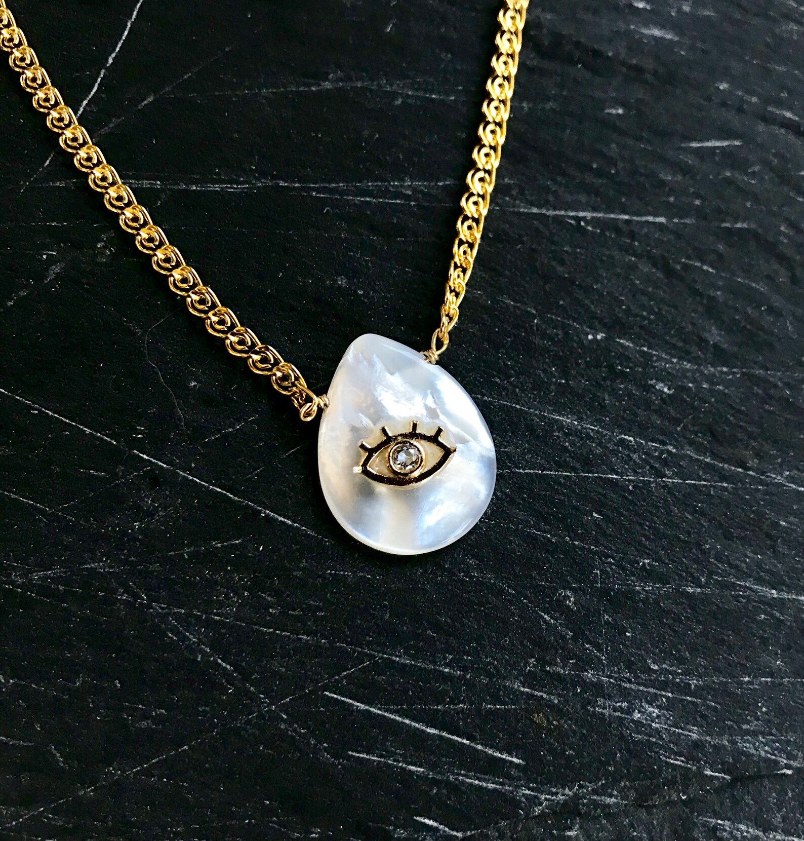 Evil Eye Mother of Pearl Teardrop Incrusted Eye Necklace - Etsy