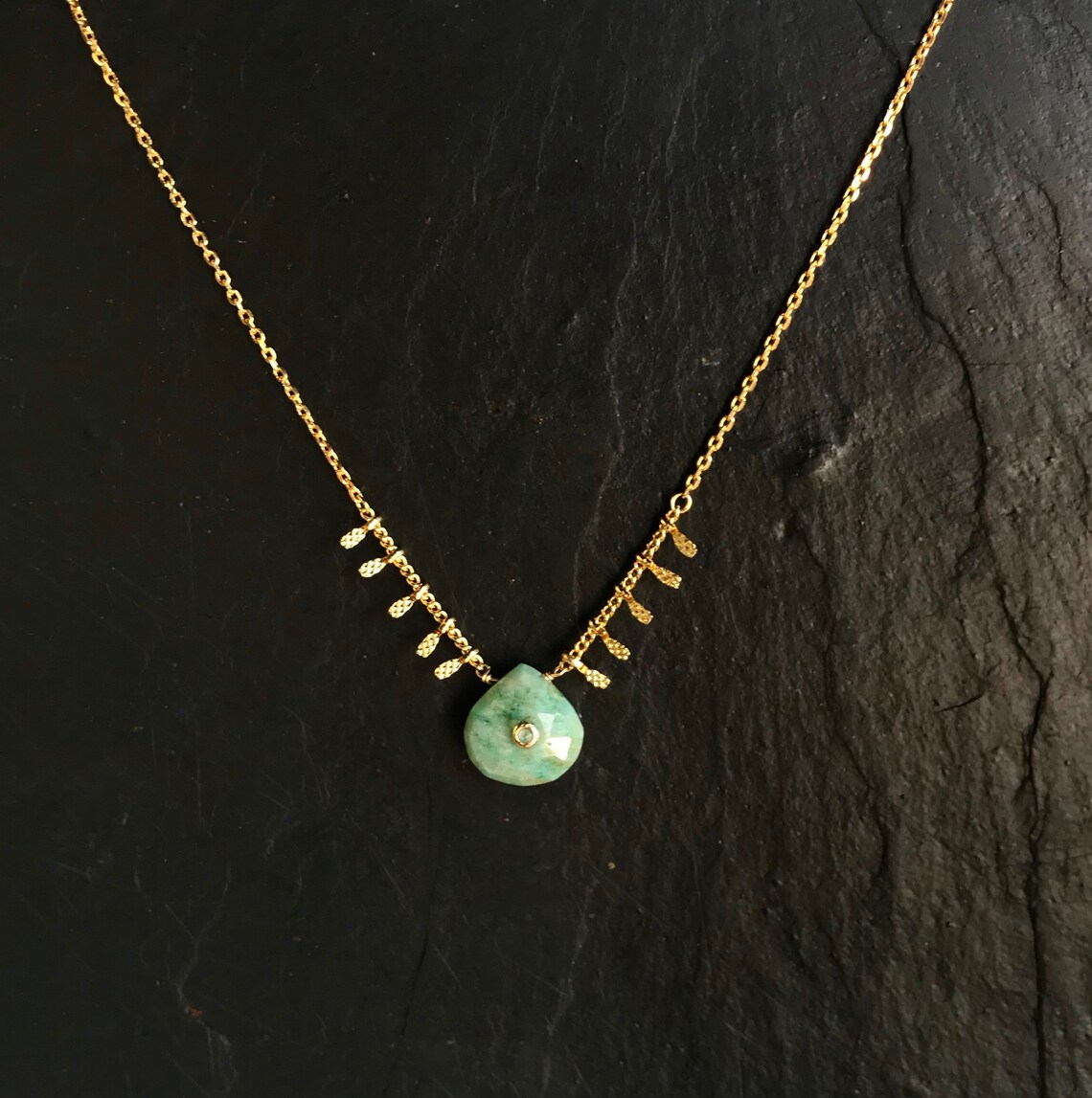 Amazonite Incrusted Zirconia Bindi Necklace With Bar Chain | Etsy