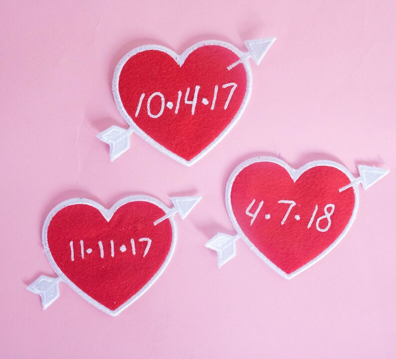 Custom Date Heart Patch / Embroidered Felt Heart Patch / Heart - Etsy