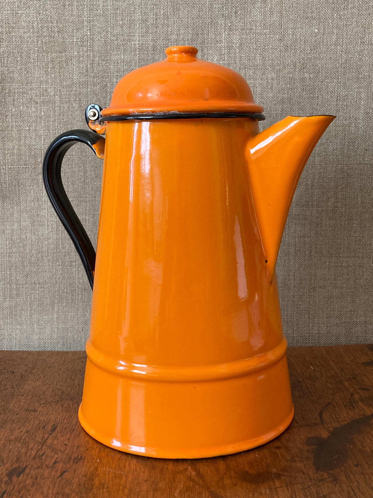 A Charming Vintage Orange Mid-century Enamelware Coffeepot or Teapot ...