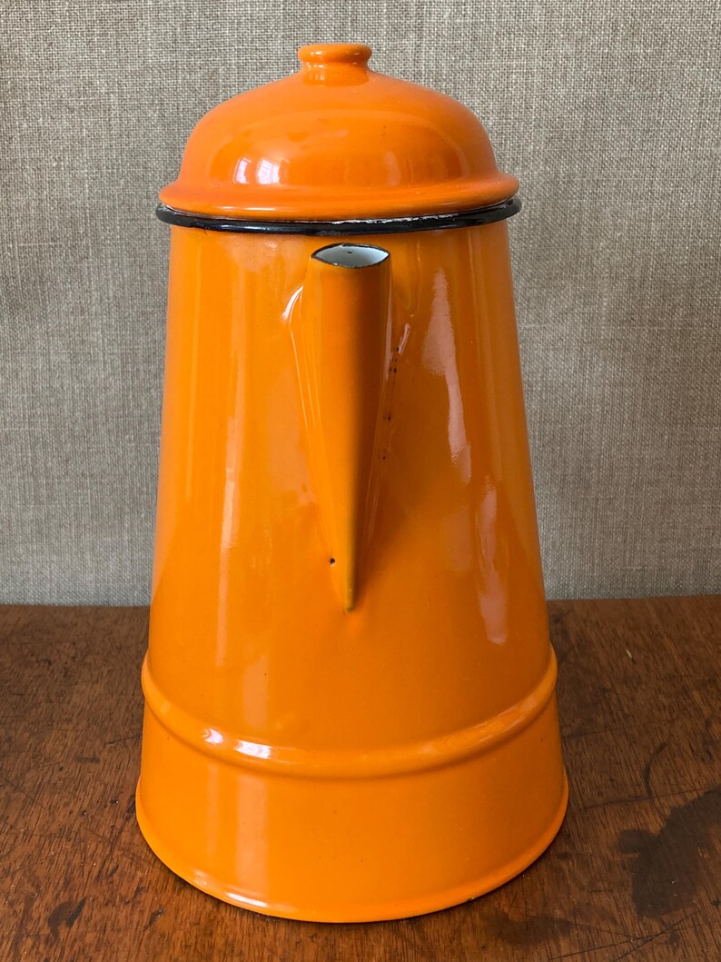 A Charming Vintage Orange Mid-century Enamelware Coffeepot or Teapot ...