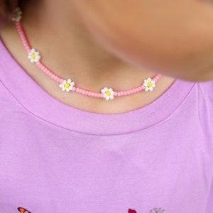 Daisy Chain Necklace in Pastel Pink or Blue Colours. - Etsy