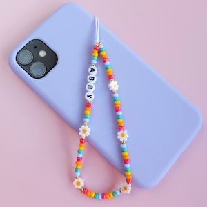 Personalised Beaded Phone Charm With Colourful Beads and Daisy Beads ...