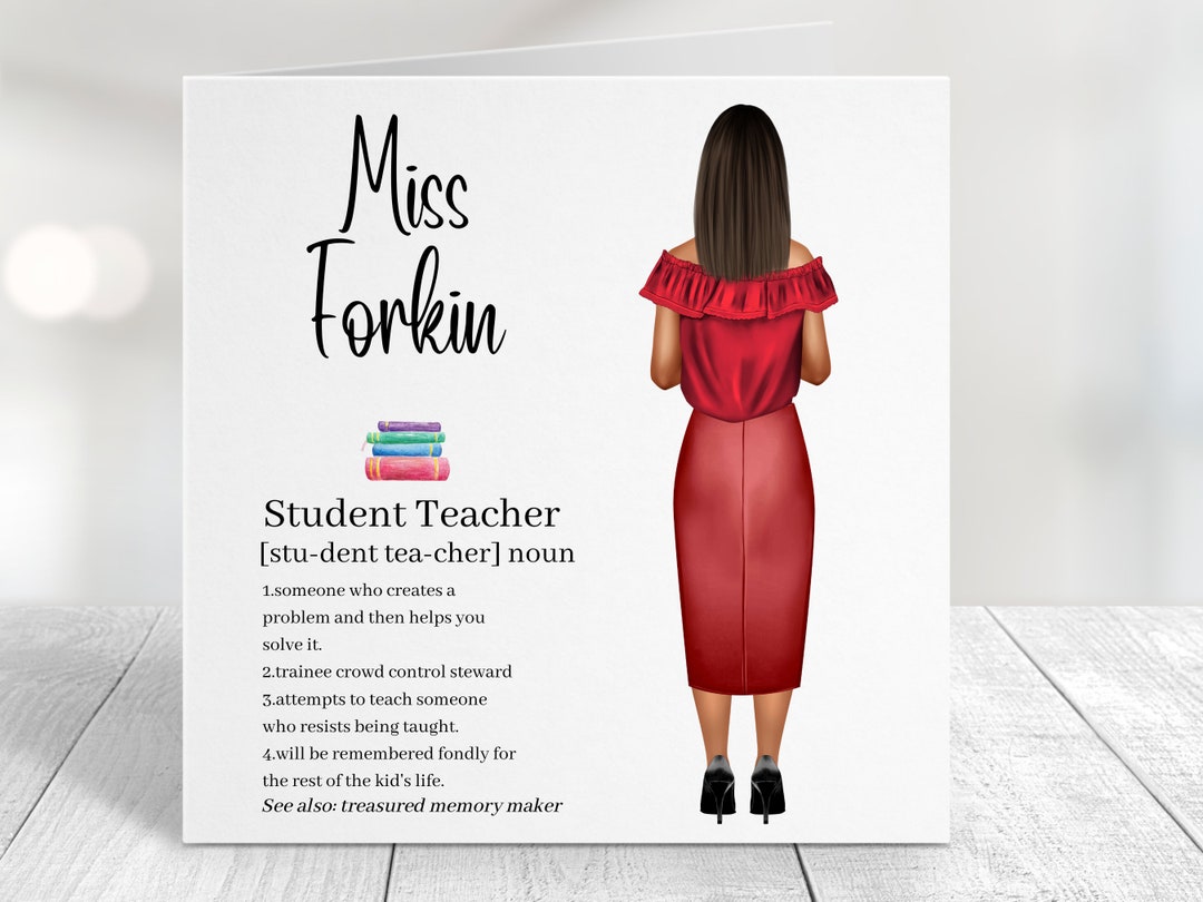 Student Teacher Card Thank You Teacher Thank You Card, Choice of Hair ...