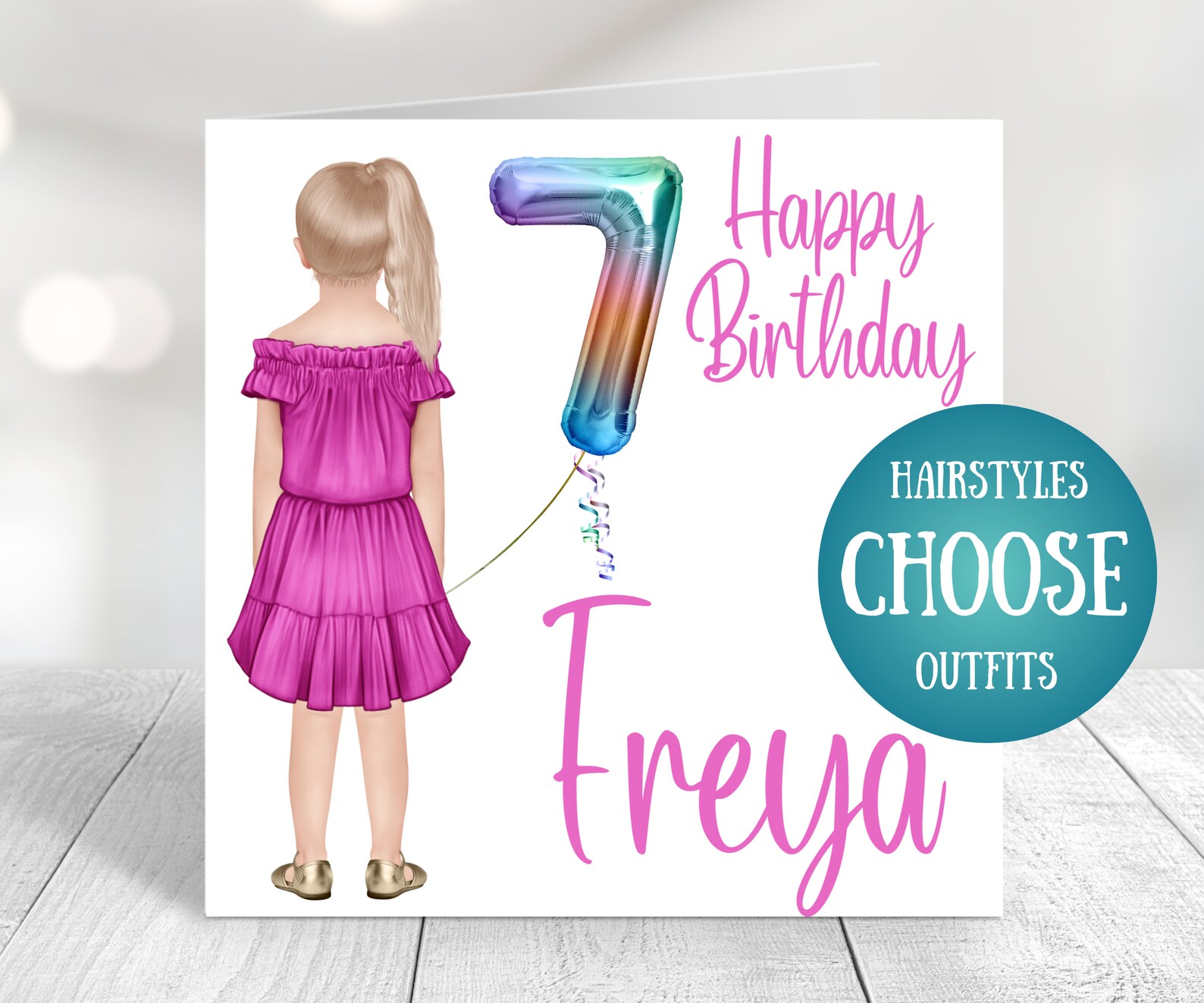 7th Birthday Card Girl Birthday Card 7 Year Old Girl 7 Year - Etsy