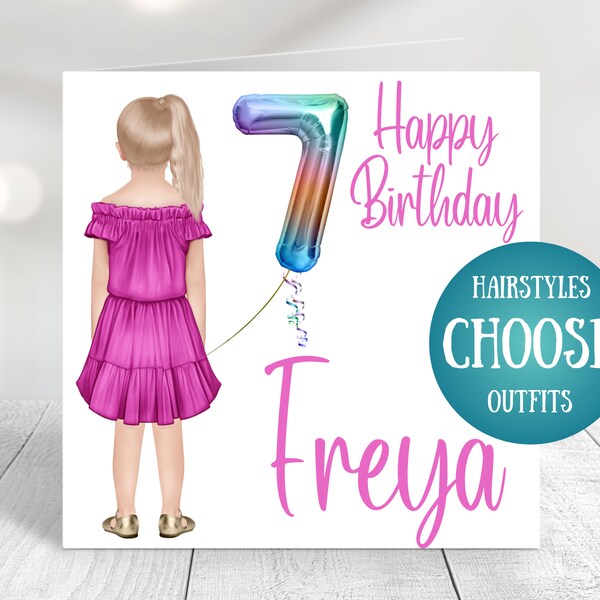 7year Old Girl Birthday Card - Etsy UK