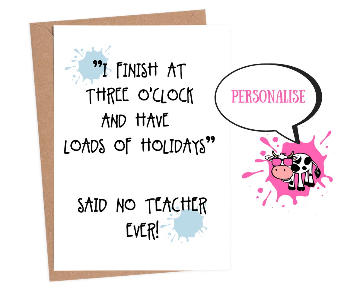 Funny Teacher Card Funny Teacher Thank You Card Personalised - Etsy