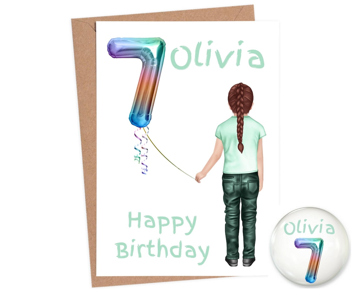 7th Birthday Card Girl Birthday Card 7 Year Old Girl 7 Year | Etsy