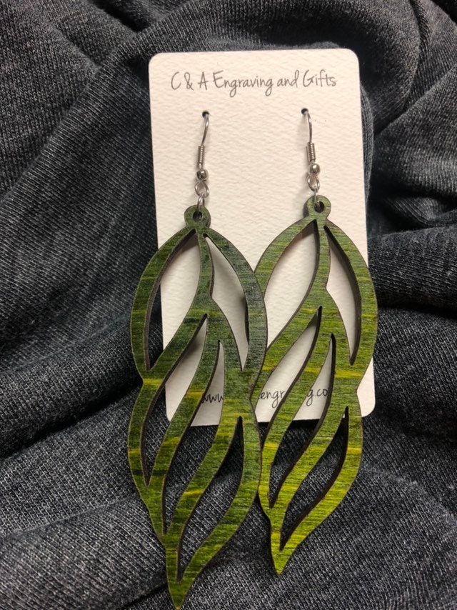 Wooden Leaf Dangle Earrings Stained Birch Wood Laser Cut Etsy