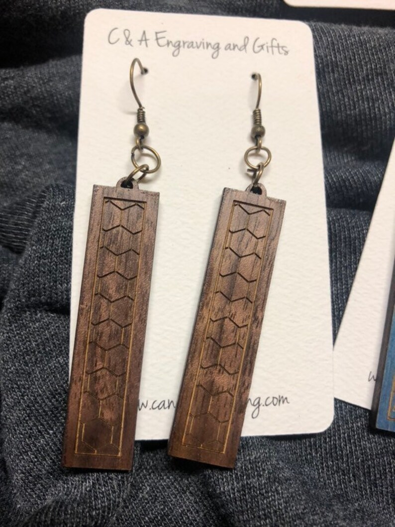Wooden Bar Dangle Earrings. Stained Birch Wood Laser Cut. - Etsy
