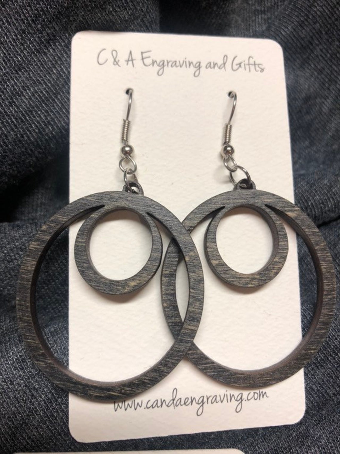 Wooden Hoop Dangle Earrings Stained Birch Wood Laser Cut Etsy