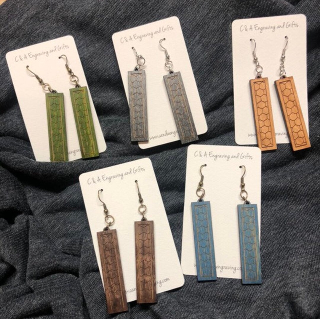 Wooden Bar Dangle Earrings. Stained Birch Wood Laser Cut. - Etsy