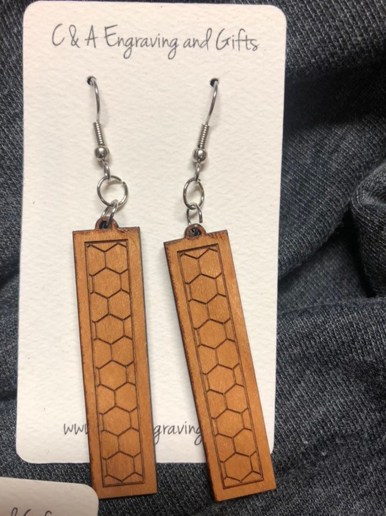 Wooden Bar Dangle Earrings Stained Birch Wood Laser Cut Etsy