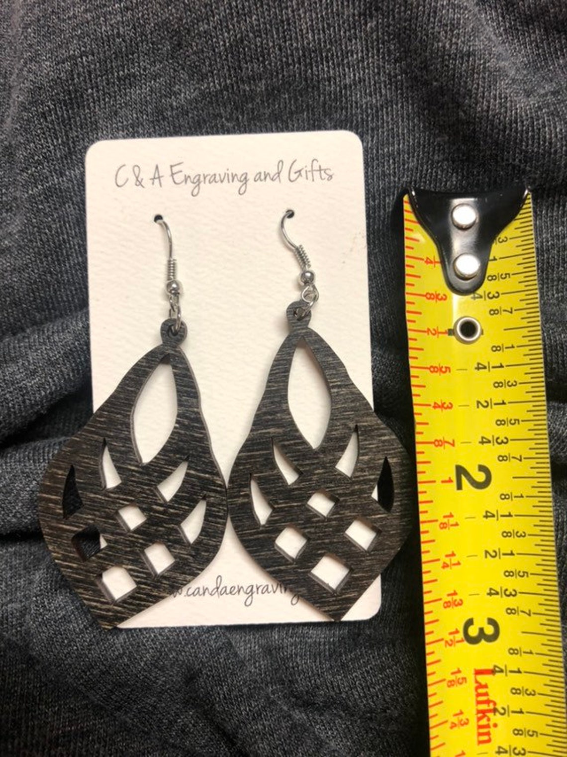 Wooden Mesh Teardrop Dangle Earrings Stained Birch Wood Laser Etsy