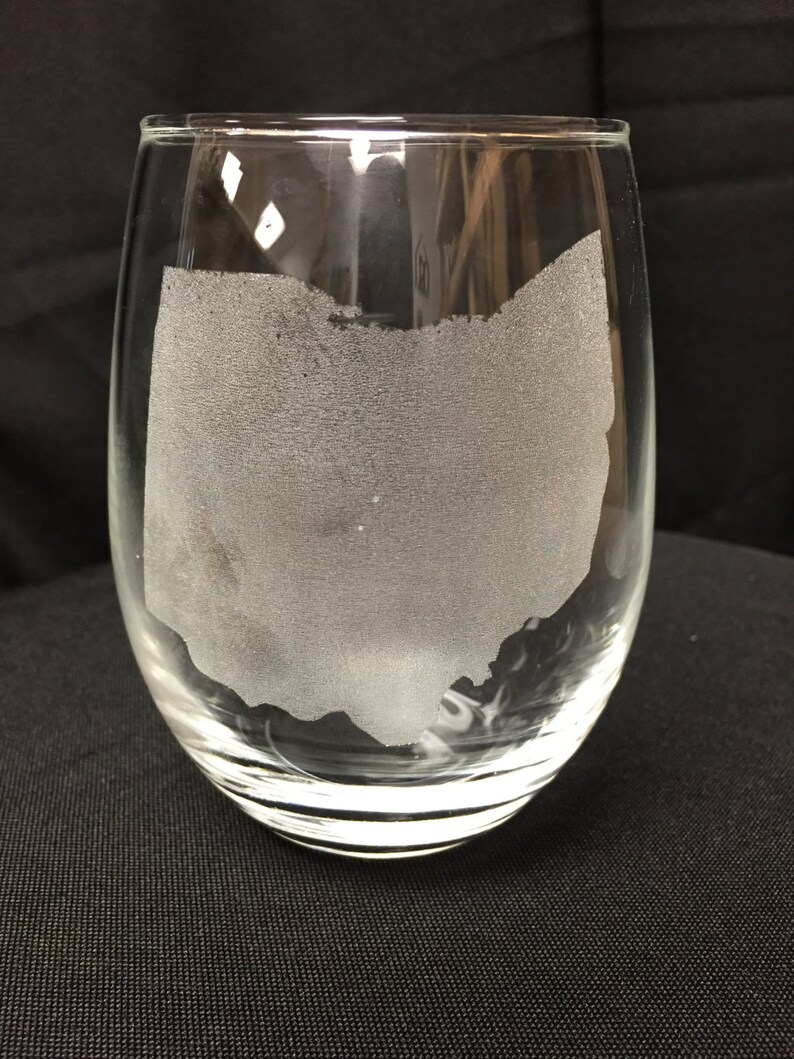 Ohio State Shaped Stemless Wine Glass. Laser Engraved Script - Etsy