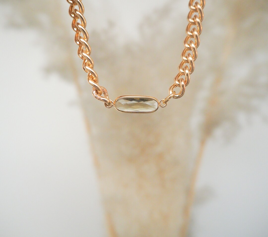 Olive Stone Gold Chain Necklace - Etsy
