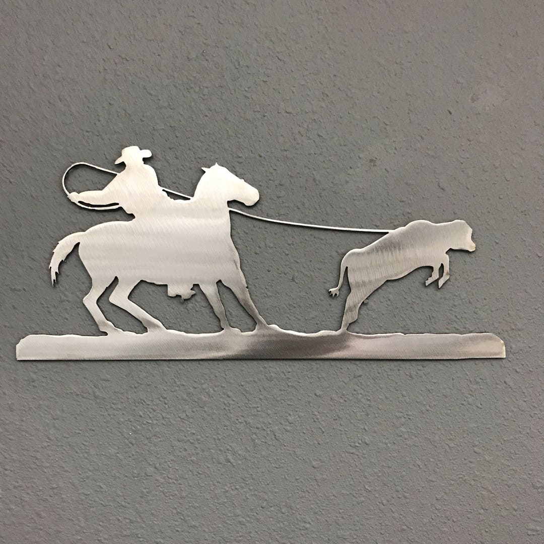 Calf Roping Metal Wall Art Decoration Skilwerx 15x7 Western Cowboy 2 - Etsy