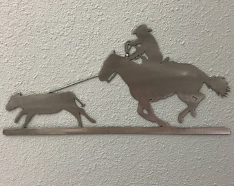 Calf Roping Metal Wall Art Decoration Skilwerx 15x7 Western | Etsy