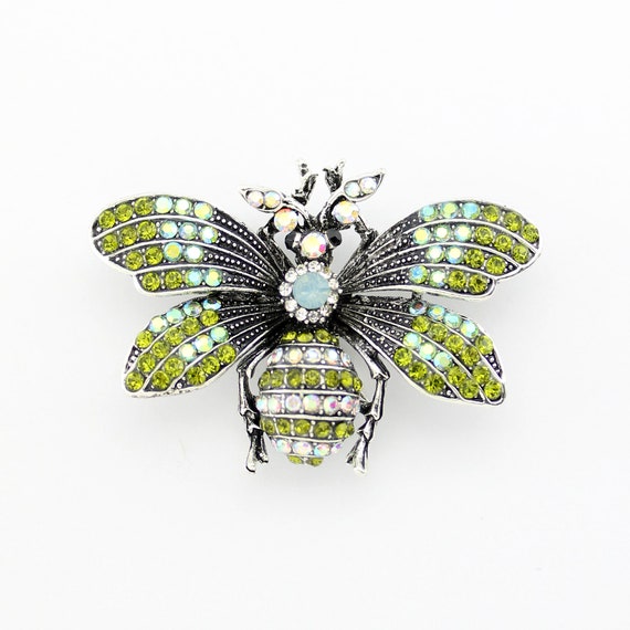 Green Bee Brooch Pin Iridescent Rhinestones AB Cristales | Etsy
