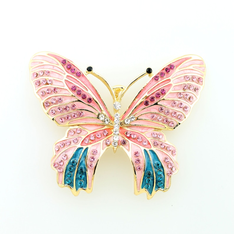 Butterfly Brooch Pink Crystal Blue Rhinestone Realistic - Etsy