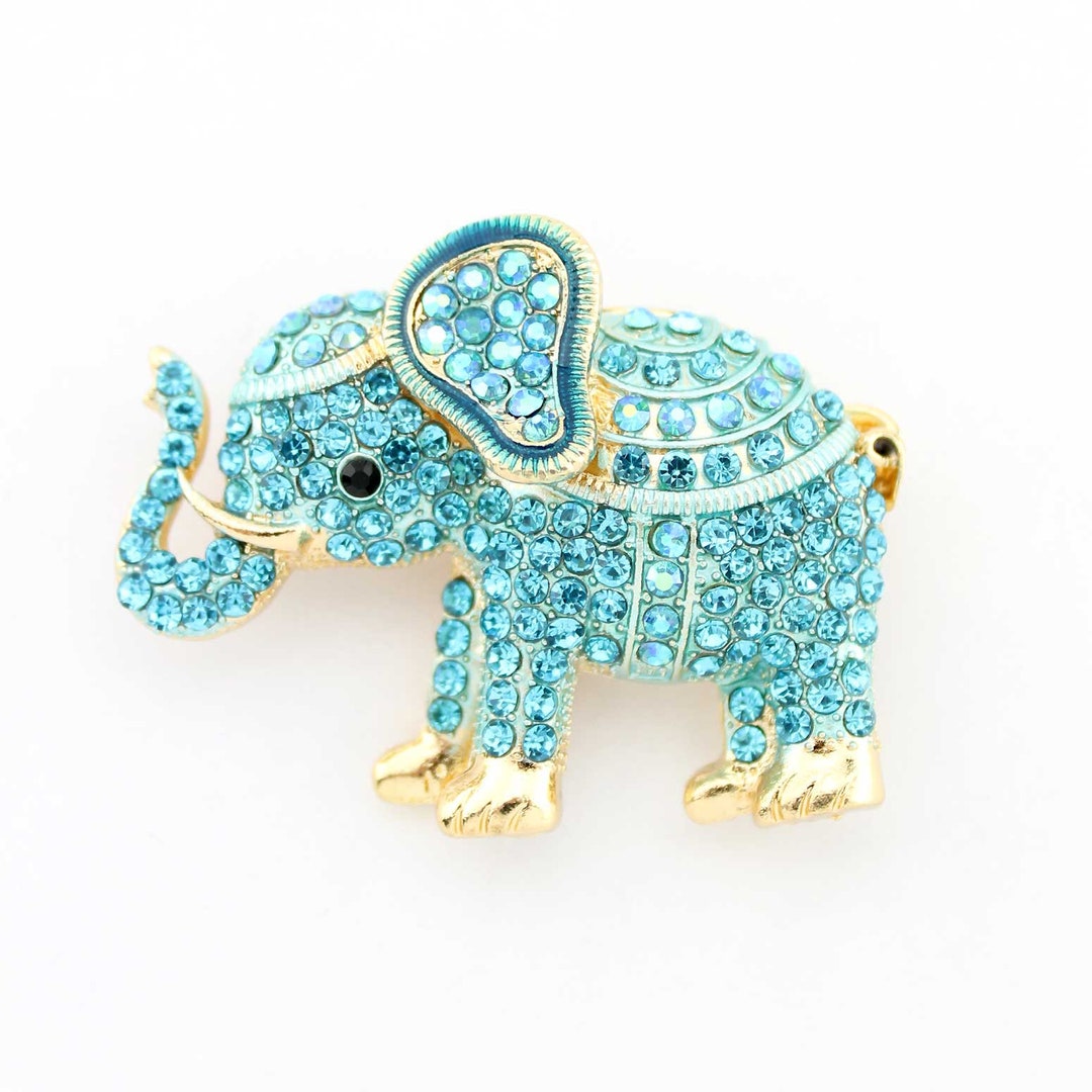 Blue Elephant Brooch Pin Crystals Rhinestones Elephants - Etsy