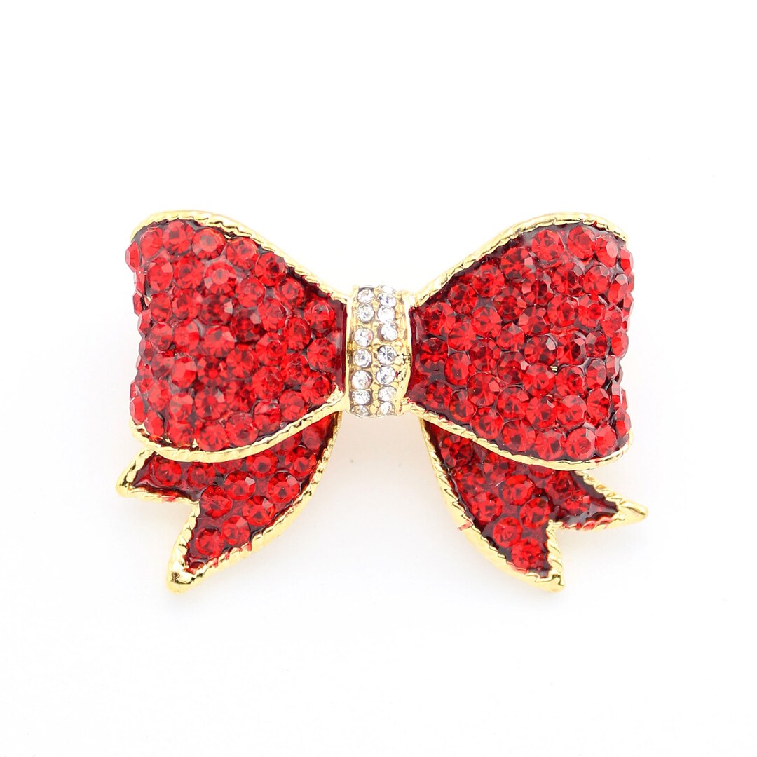 Red Bow Brooch Bow Gold Red Crystal Ribbon Bow Broach Pin - Etsy