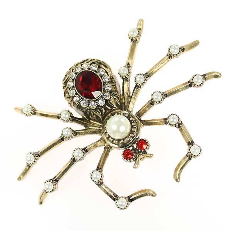 Spider Brooch Ruby Red CZ Crystals Rhinestones Victorian - Etsy